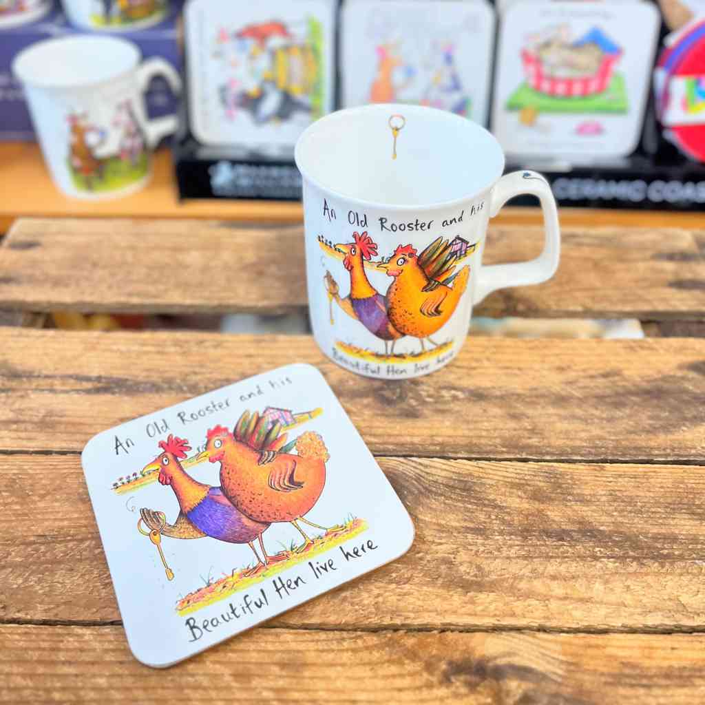 ‘Old Rooster’ Bone China Mug & Coaster – Cooking Kneads